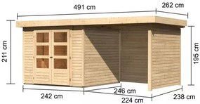 Dřevěný zahradní domek ASKOLA 3,5 s přístavkem 240 Lanitplast Přírodní dřevo