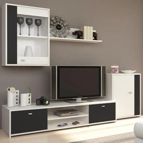 Obývací stěna s úložným prostorem a skříňkami GENTA, bílá/černá