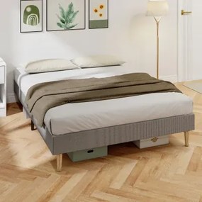 HOMCOM rám postele 140 x 190 cm s dřevěným lamelovým roštem, čalouněná dvoulůžková postel z kordurové látky, šedá
