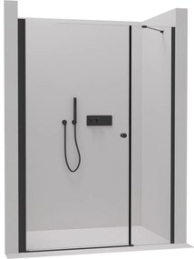 CERANO - Sprchové křídlové dveře Antelo s pevnou částí L/P - černá matná, transparentní sklo - 90x50 cm