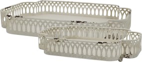 Sada 2ks kovových krémových táců s krajkovým okrajem Vintage Lace – 35*25*6 cm