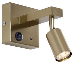 Moderní nástěnná lampa zlatá s USB-C naklápěcí - Rex