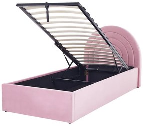 Sametová postel s úložným prostorem 90 x 200 cm růžová ANET Beliani