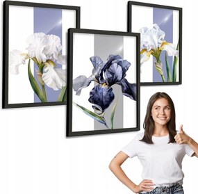 Sada 3 obrazů vzor Květiny Orchideje černý rámeček 50x70 plexi triptych