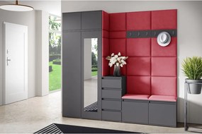 Eka Předsíňová stěna s čalouněnými panely Trinity 33 - Grafit / Červená 2309