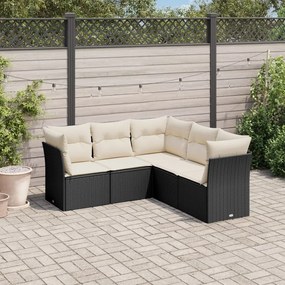 vidaXL 5dílná zahradní sedací souprava s poduškami polyratan [3249459] Barva: Černá a krémová