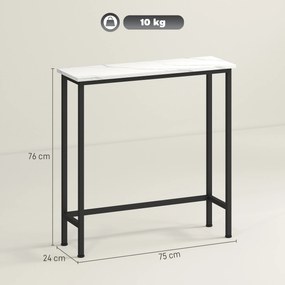 HOMCOM Konzolový stolek do předsíně s nastavitelnými nožičkami, ochranou proti převrácení 75 x 24 x 76 cm pro malý prostor, černý
