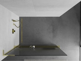 Mexen Kioto+ L, sprchová zástěna Walk-In s poličkou a věšákem 100 x 200 cm, 8mm sklo s žebrovým vzorem, zlatý lesklý profil, 800-100-123-50-09