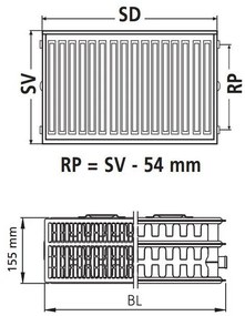 Kermi Therm X2 Profil-kompakt deskový radiátor pro rekonstrukce 33 554 / 1200 FK033D512