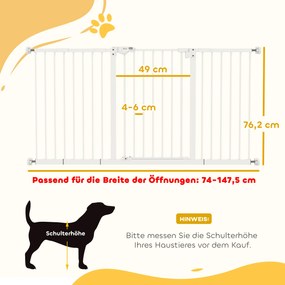 PawHut dveřní bezpečnostní brána pro psy bariérová brána pro domácí mazlíčky 74-147,5 cm psí brána 3 nástavce schodišťová brána bez vrtání kovová bíl…