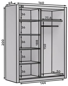 Šatní skříň se zrcadlem a posuvnými dveřmi Mox - 160 cm Barva: dub Artisan