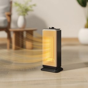 HOMCOM Elektrický keramický přímotop 2000 W s oscilací, nastavitelným termostatem a 3 režimy 18x15x40,5 cm černý