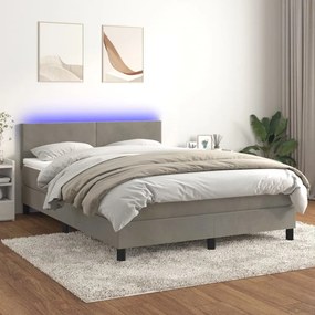 Box spring postel s matrací a LED světle šedá 140x200 cm samet 3134285