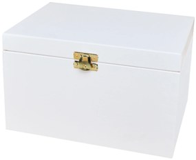 Bílá dřevěná krabička s víkem a zapínáním - 22 x 16 x 13,5 cm - 2. jakost