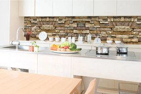 DIMEX | Fototapeta do kuchyně Béžové kamenné obložení KI-350-256 | 350 x 60 cm | hnědá, béžová, okrová, šedá
