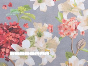 Biante Dekorační prostírání na stůl Leona LN-117 Hortenzie a lilie na šedém 30x40 cm