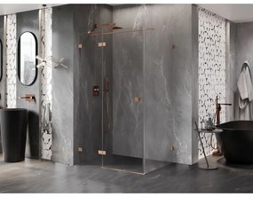 Mexen Lunar T, sklápěcí sprchový kout levý 110 x 70 cm, 8mm čiré sklo, profil měděná matná, 834T-110-070-65-00-L