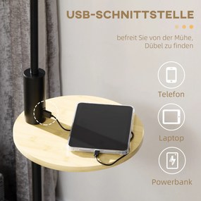 HOMCOM Stojací lampa, stojací lampa s policí, 40 W stojací lampa s USB připojením, stojací lampa, ocel, krémová, Ø40 x 168 cm, bez žárovky | Aosom