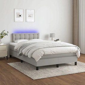 Box Spring Postel S Matrací A Led Textil Světle Šedá tlačítka 120 x 200 c