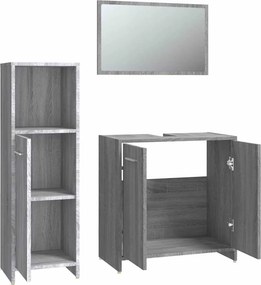 3dílný set koupelnového nábytku šedý sonoma kompozitní dřevo 3154407