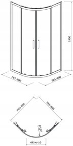 CERSANIT sprchový kout ARTECO, čtvrtkruhový, 80x80x190cm, chrom, S157-001