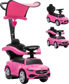 AIYAPLAY tlačné vozítko pro děti 3 v 1 Mercedes-Benz pod licencí, ochranná tyč, úložný prostor, klakson, 83x40x90cm, růžové