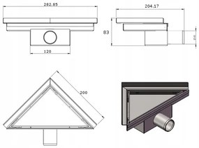 Trojúhelníkový rohový sprchový žlab MEXEN FLAT 2v1 - 20 cm, 1010320