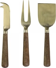 3ks zlatá sada na sýry s dřevěnou rukojetí Cheese - 17cm
