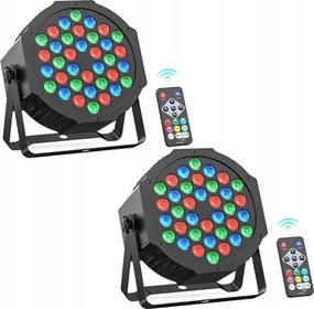 Set 2 Led Reflektorů Ed Par 36 Rgb DMX Dálkový Ovladač Diskotékové párty Svatební Hostina