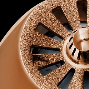 Mathmos Fireflow R1 Copper, originální lávová lampa měděná s růžovou tekutinou a žlutou lávou, pro čajovou svíčku, výška 24cm