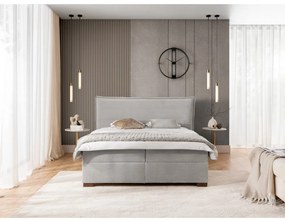 Světle šedá boxspring postel s úložným prostorem 200x200 cm Lysa – Ropez