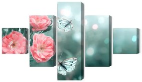 Vícedílný obraz Jemné Květiny A 3D Motýli Nedostatek Nedostatek Plátno Canvas 150x90