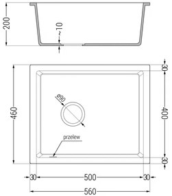 Mexen Pedro 1-miskový granitový dřez 560 x 460 mm, Černá/Stříbrná kovová, sifon Zlatá - 6508561000-73-G