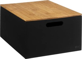 Sada úložných boxů s bambusovým víkem BAVA, černá barva, 3 kusy