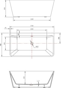 Polysan Polysan, LIBERTA D nástěnná akrylátová vana 170x78x60cm, bílá, 20392