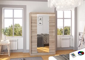 ADRK Furniture Posuvná skříň se zrcadlem a LED osvětlením SANTOS 120 ADRK-SW-SAN-T-120+L