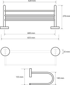 Sapho, X-ROUND E polička na ručníky U typ, 650mm, chrom, XR418