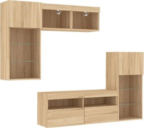 5dílná obývací stěna s LED dub sonoma kompozitní dřevo 3216727