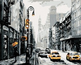 Malování podle čísel ulice v new yorku a taxíky, 40x50 cm, bez rámu a bez vypnutí plátna