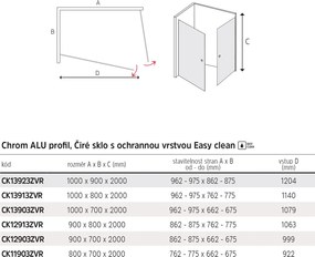 Mereo Mereo, Pivotový sprchový kout, Novea, obdélník, chrom ALU, sklo Čiré, CK11903ZVR