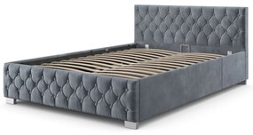 Juskys Čalouněná postel Nizza 140 x 200 cm s LED osvětlením v tmavě šedé barvě