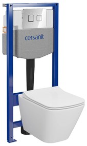 Cersanit City, System50 PNEU podomítkový rám + závěsná wc mísa City Square CleanOn + chromové tlačítko Circle, S701-776