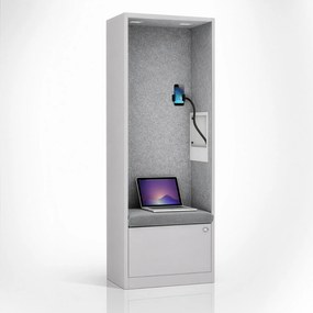 Kancelářská akustická kabina se sedátkem a USB-C portem, korpus šedý / sedák šedá, 600 mm: SALLY MentalBox