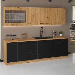 Spodní skříňka se zásuvkami, černý mat / dub artisan, Monro 60 D 3S BB