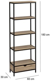 Černá přírodní knihovna v dekoru dubu 60x180 cm Urban – Casa Selección