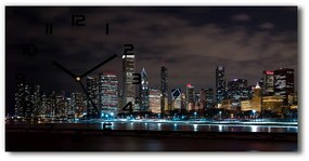 Wallmuralia Skleněné hodiny na stěnu tiché Chicago noc 60x30 cm
