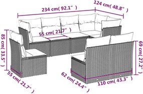 8dílná zahradní sedací souprava s poduškami černá polyratan 3249594