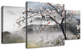 Gario Obraz s hodinami Kvetoucí višeň - 3 dílný Rozměry: 90 x 70 cm