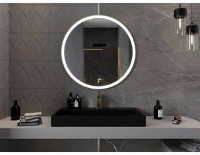 Mexen Esso, kulaté LED podsvícené koupelnové zrcadlo 90 cm, 6000K, topná podložka proti zamlžování, zlatý rám, 9825-090-090-611-50