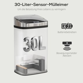 HOMCOM Senzorový odpadkový koš 30L automatický odpadkový koš s pohybovým senzorem pro kancelář, ložnici